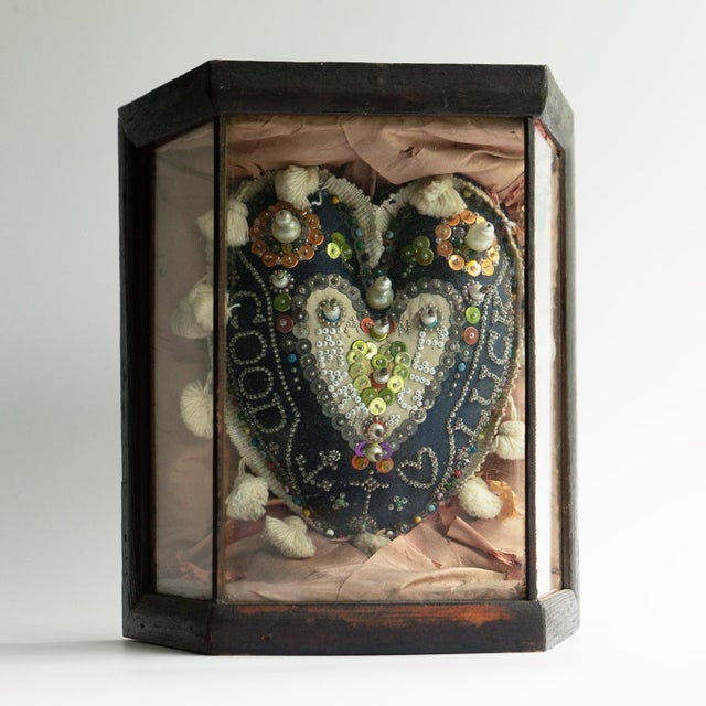 Antique Sailors Folk Art 'Sweetheart' Cushion in Glass Case, Late 19th ...