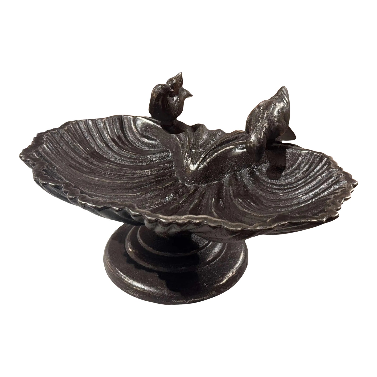 Mid-Century French Polished Iron Shell Form Birdbath on Stand | Chairish