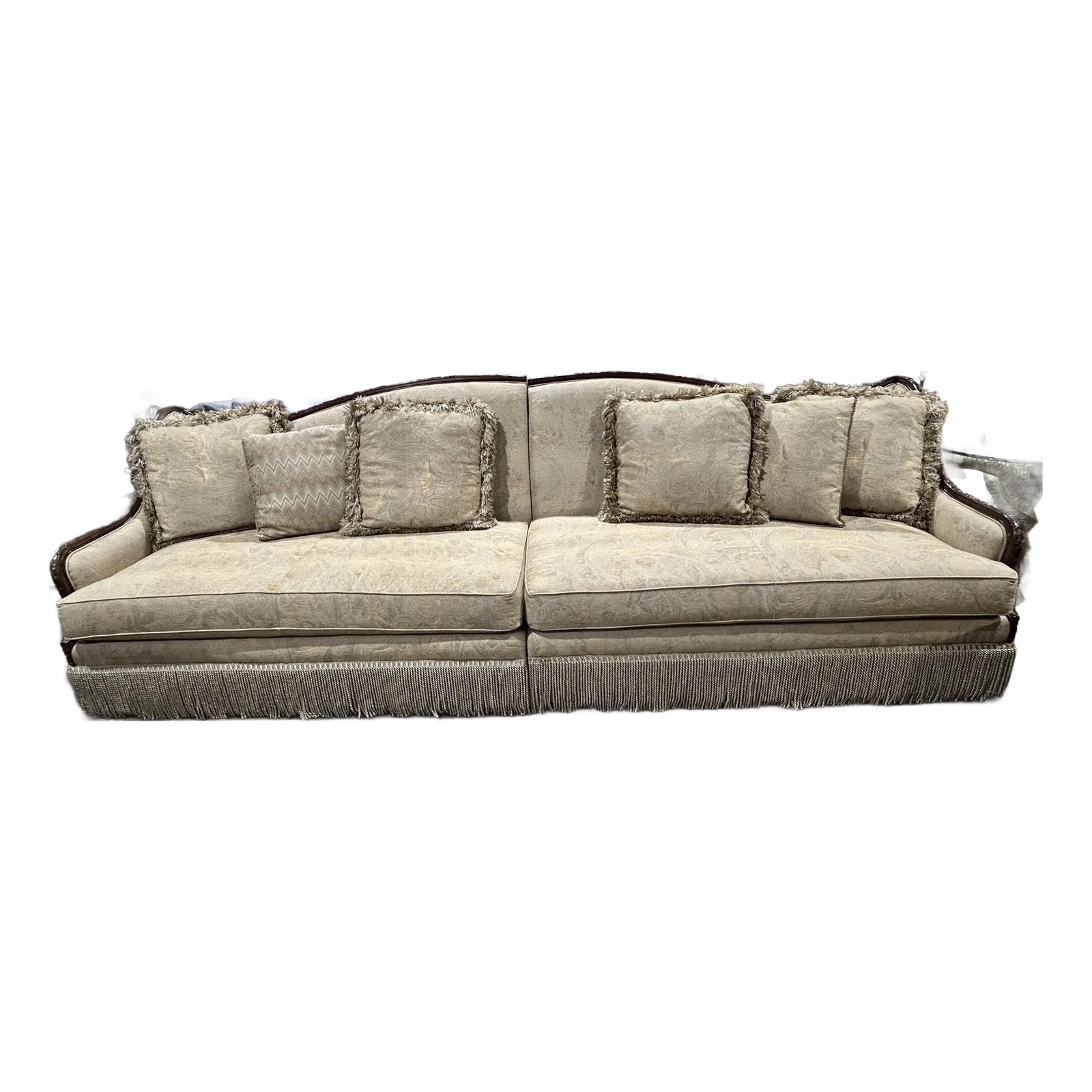 Late 20th Century Tan Two Piece Sofa With Floral Pattern | Chairish