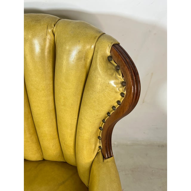 Vintage Yellow Channel Back Wing Chair | Chairish