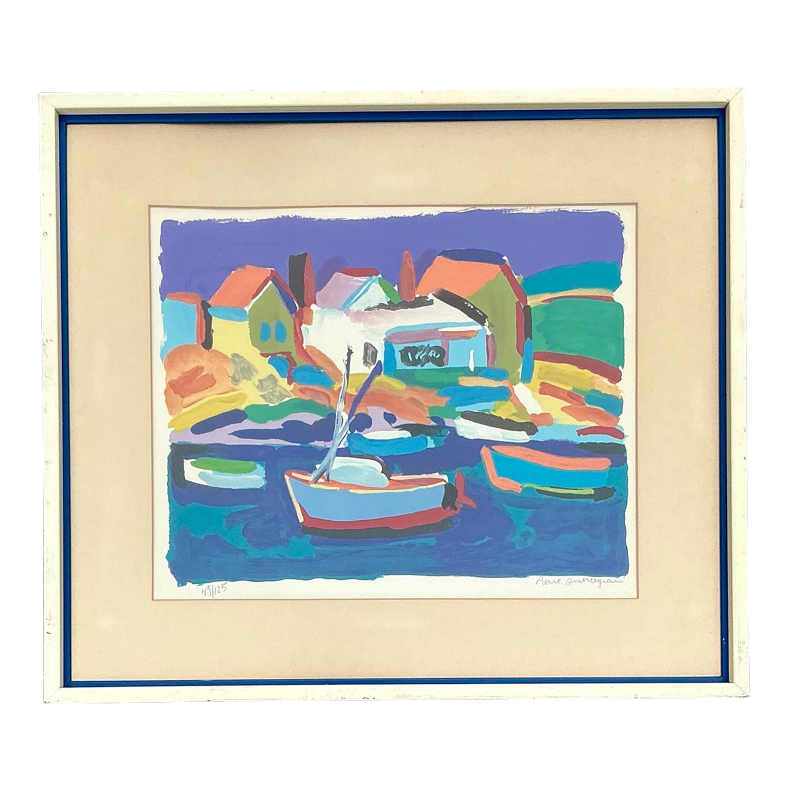 Vintage Coastal Sailboat Lithograph on Paper | Chairish