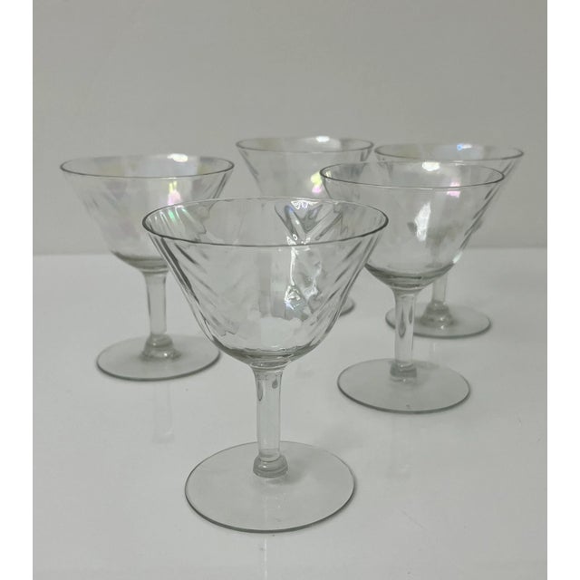 Vintage C1960s Iridescent Stem Glasses Martini Champagne Set Of 5