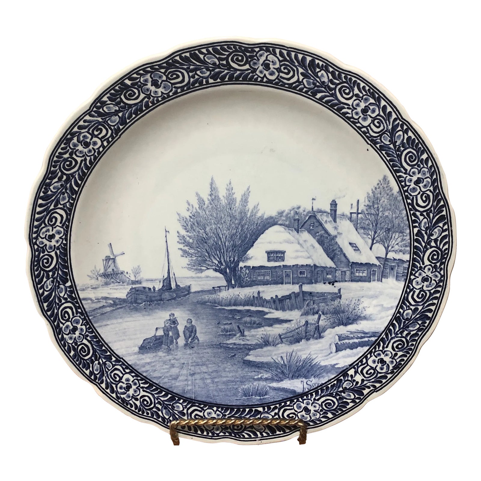Mid Century Dutch Hand Painted Royal Sphinx Maastricht Delft Platter ...