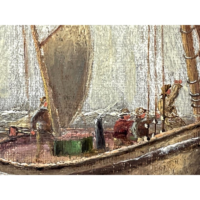 Traditional British 19th Century Oil Painting Fishing Boat Rough Choppy Seas by Henry Moore Ra ...