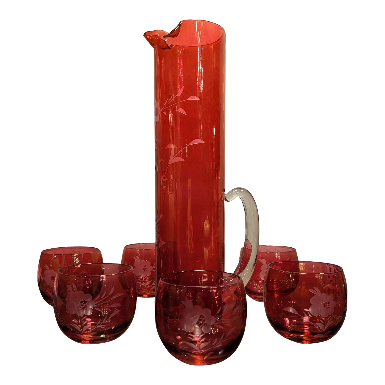 1960s Ruby Flashed Sangria Carafe Set- 7 Pieces | Chairish