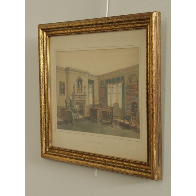 John H. Buri Original Watercolor Rendering Of Library | Chairish