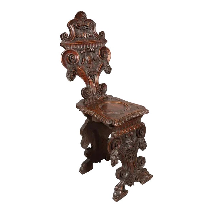 Italian Renaissance Style Walnut Sgabello Chair | Chairish