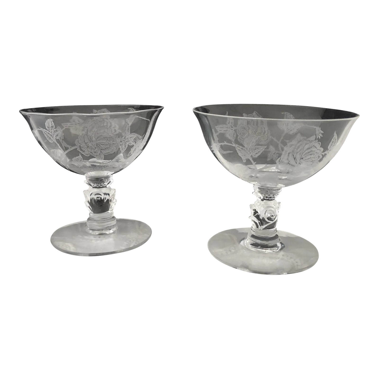 1950s Heisey Rose Crystal Etched Glass Low Stem Dessert or Champagne ...