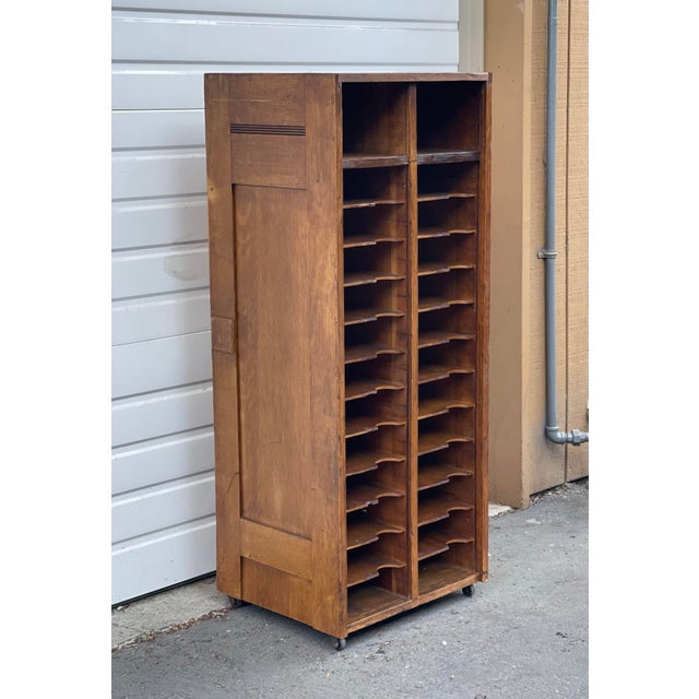 1970s Vintage Mail Sorter Organizer Cabinet on Casters | Chairish