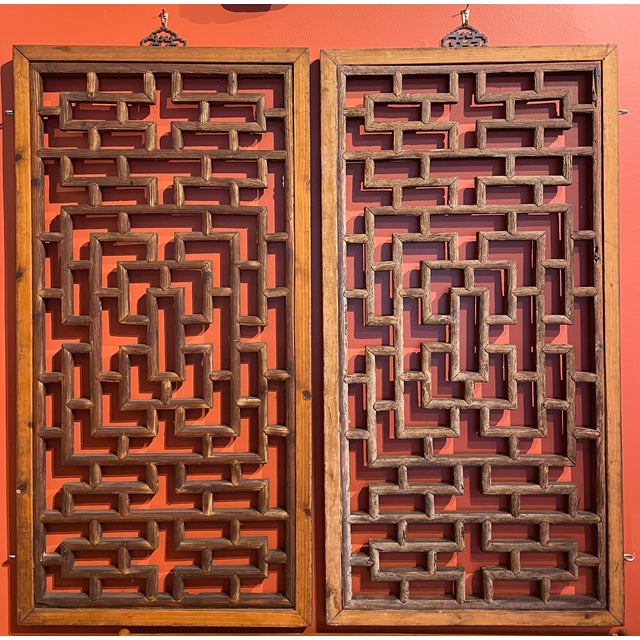 Early Pair of Chinese Wooden Screens | Chairish