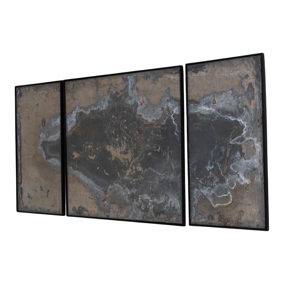 Abstract Metal Triptych in Wooden Frame - 3 Pieces | Chairish