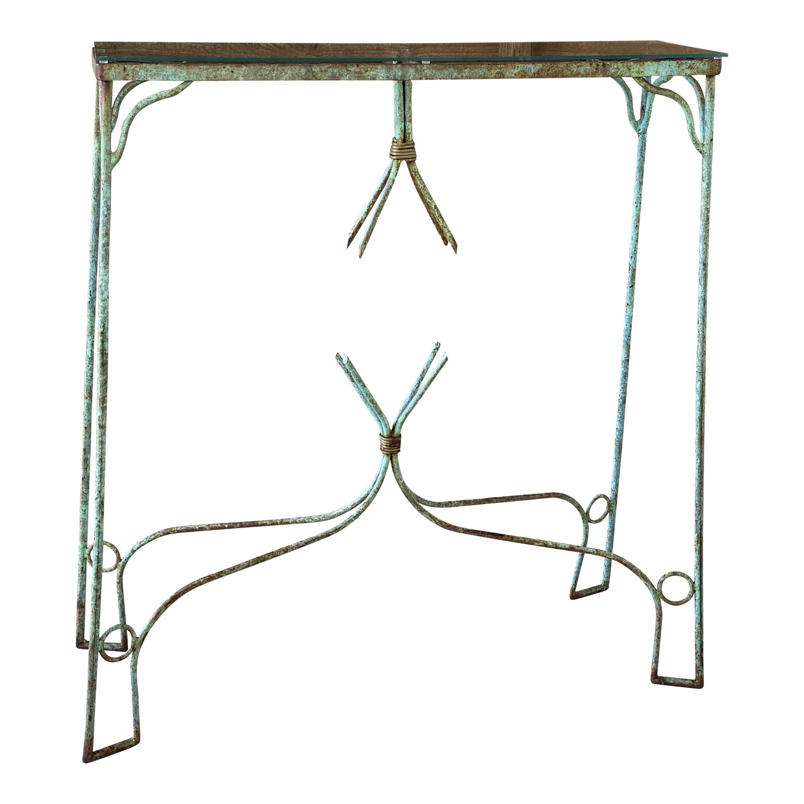 Late 19th Century Architectural Wrought Iron Verdigris Console | Chairish
