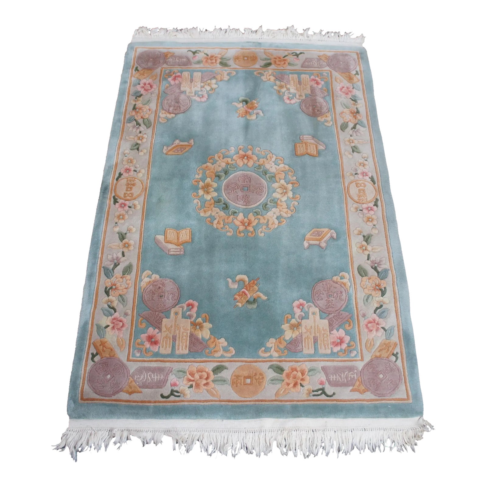 Vintage Chinese Wool Area Rug 4' X 6' | Chairish