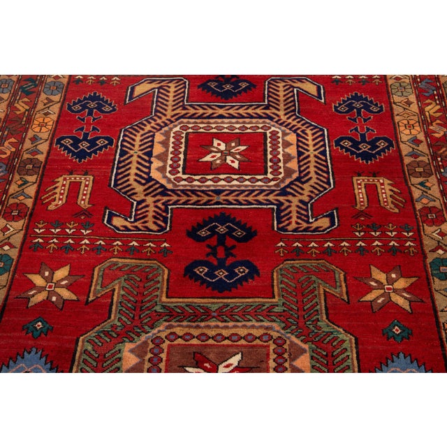 Vintage Runner Rug: Red Wool Persian Heriz With Tribal Pattern 1950s ...