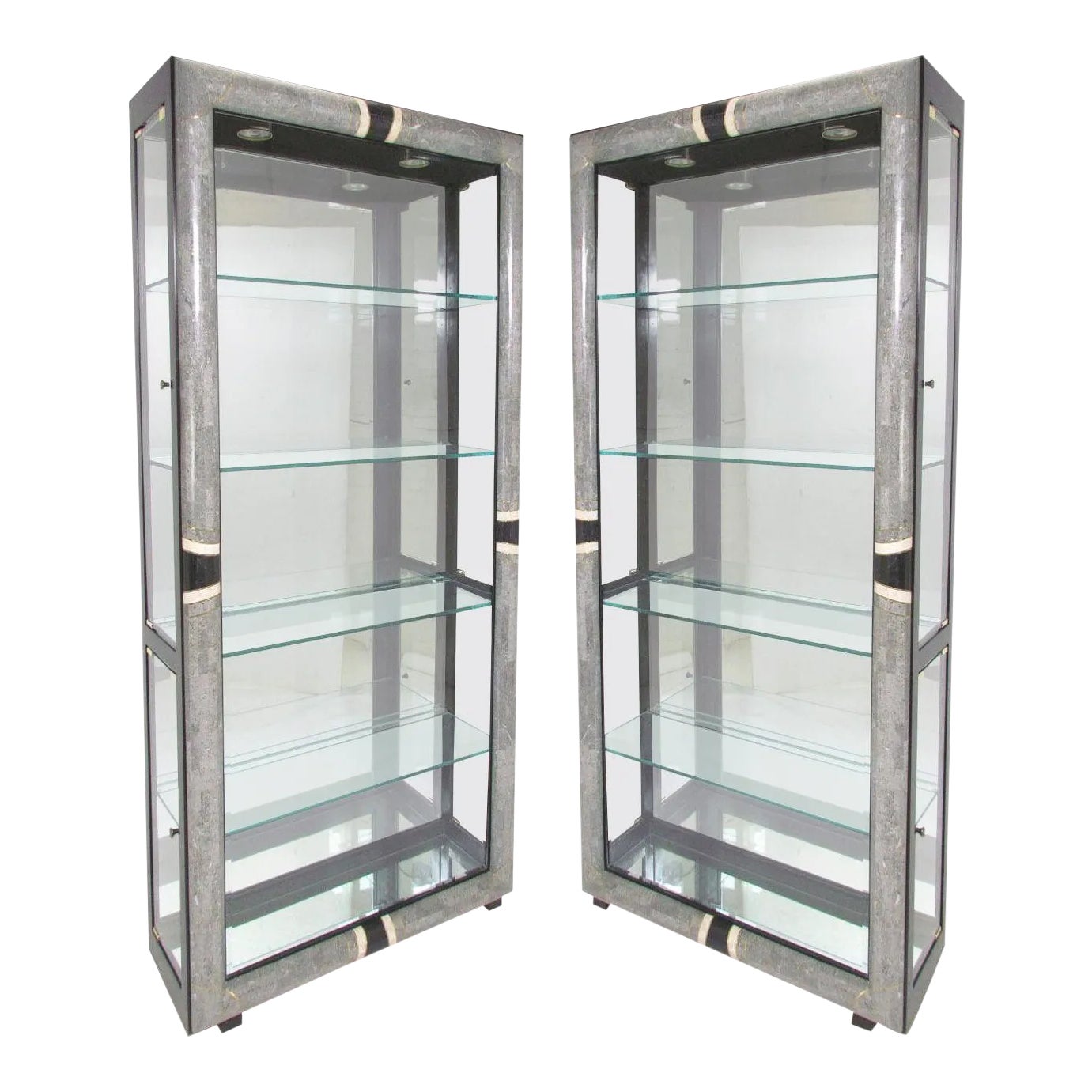 Art Deco Display Cabinets in Tessellated Stone - A Pair | Chairish