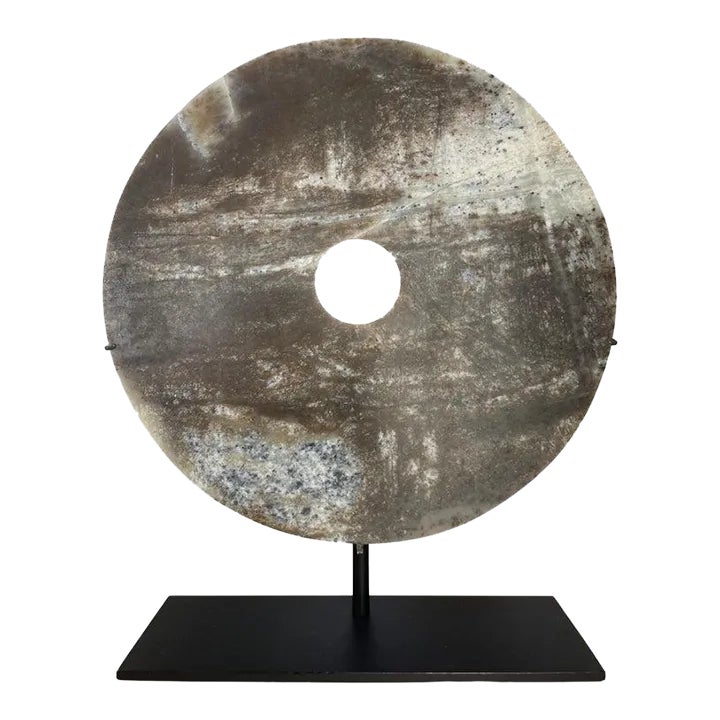 Jade Disc Mounted on Stand | Chairish