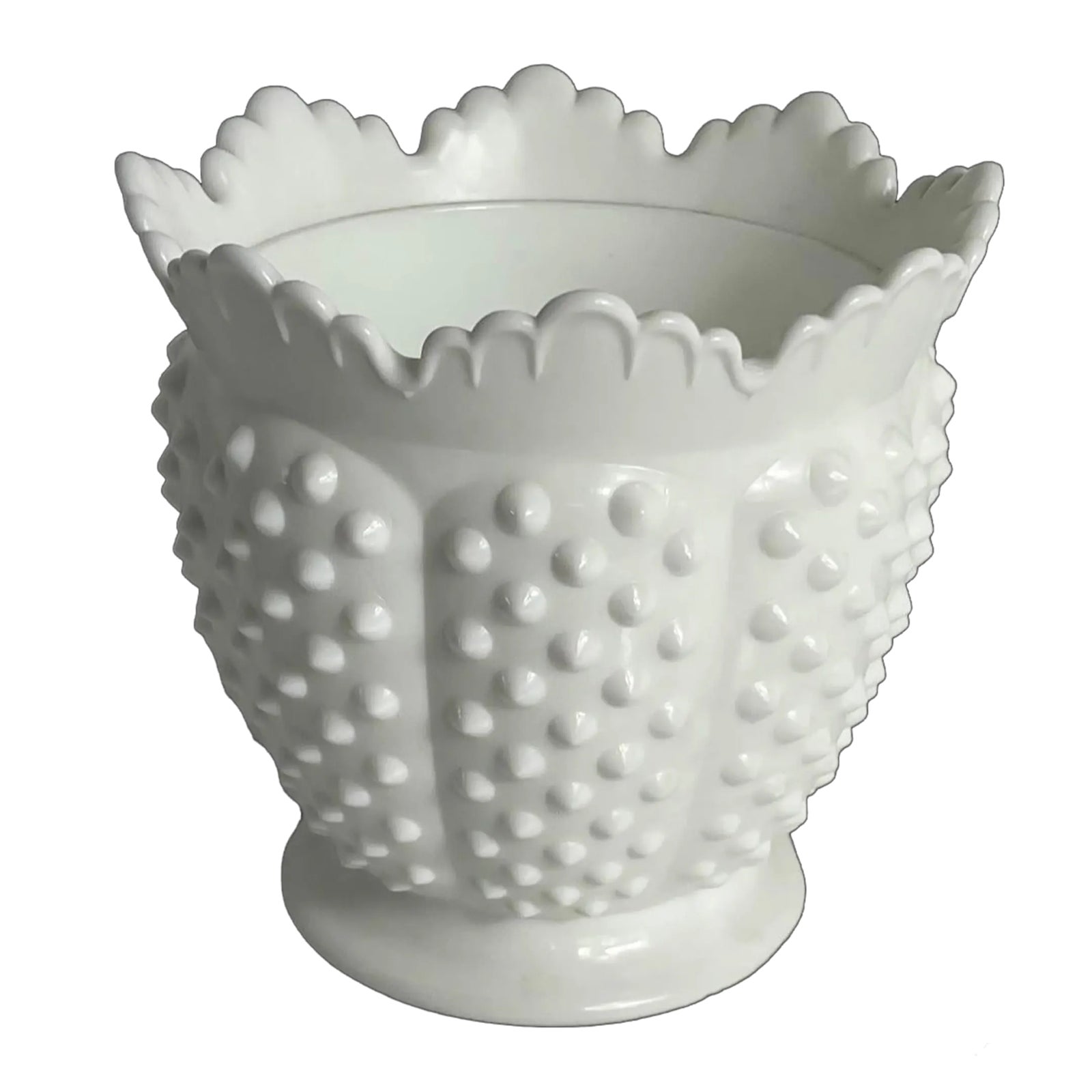 1960s Fenton Milk Glass Hobnail Jardiniere Planter With Scallop Edges ...