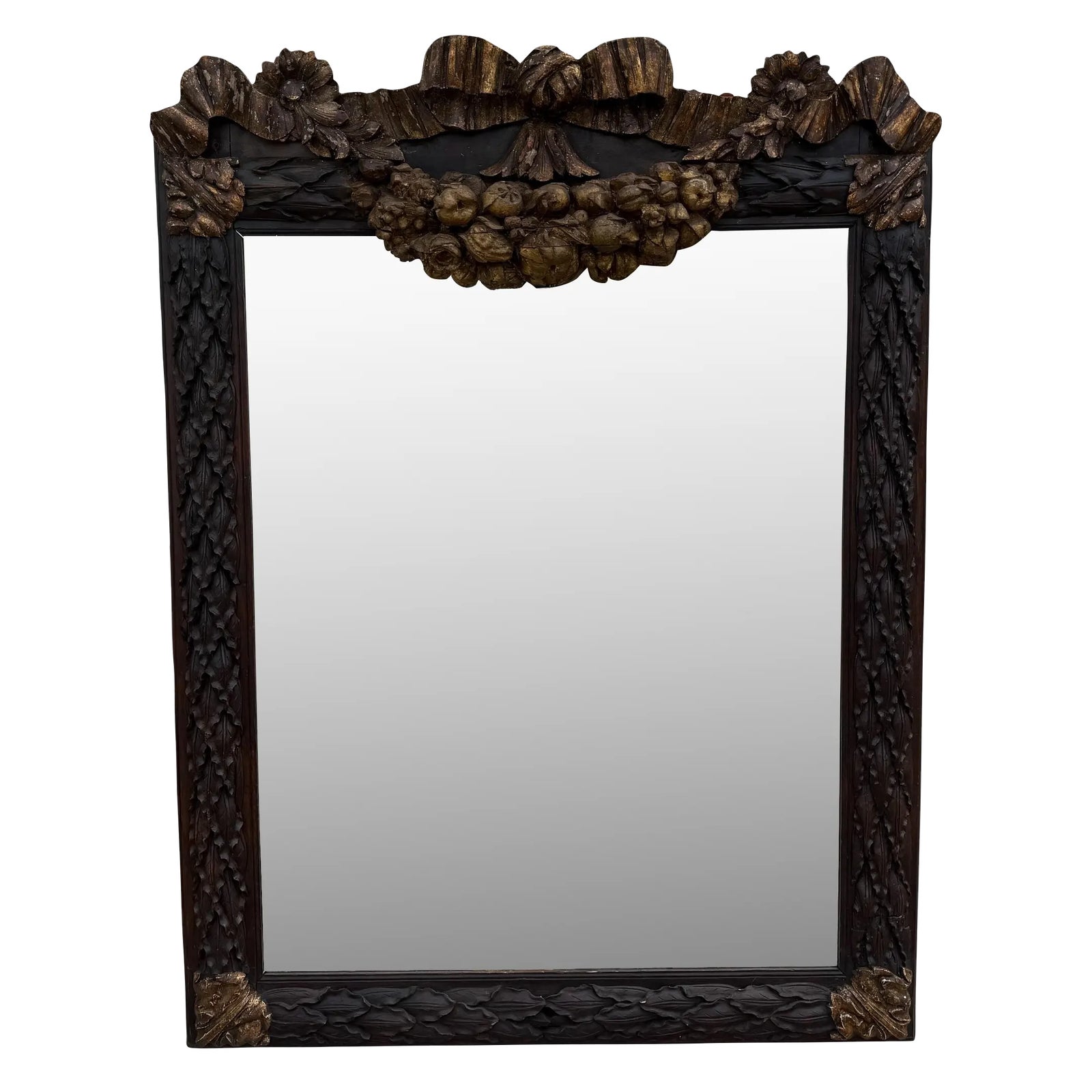 Large Antique 18th C Franco Flemish Baroque Walnut & Giltwood Mirror ...
