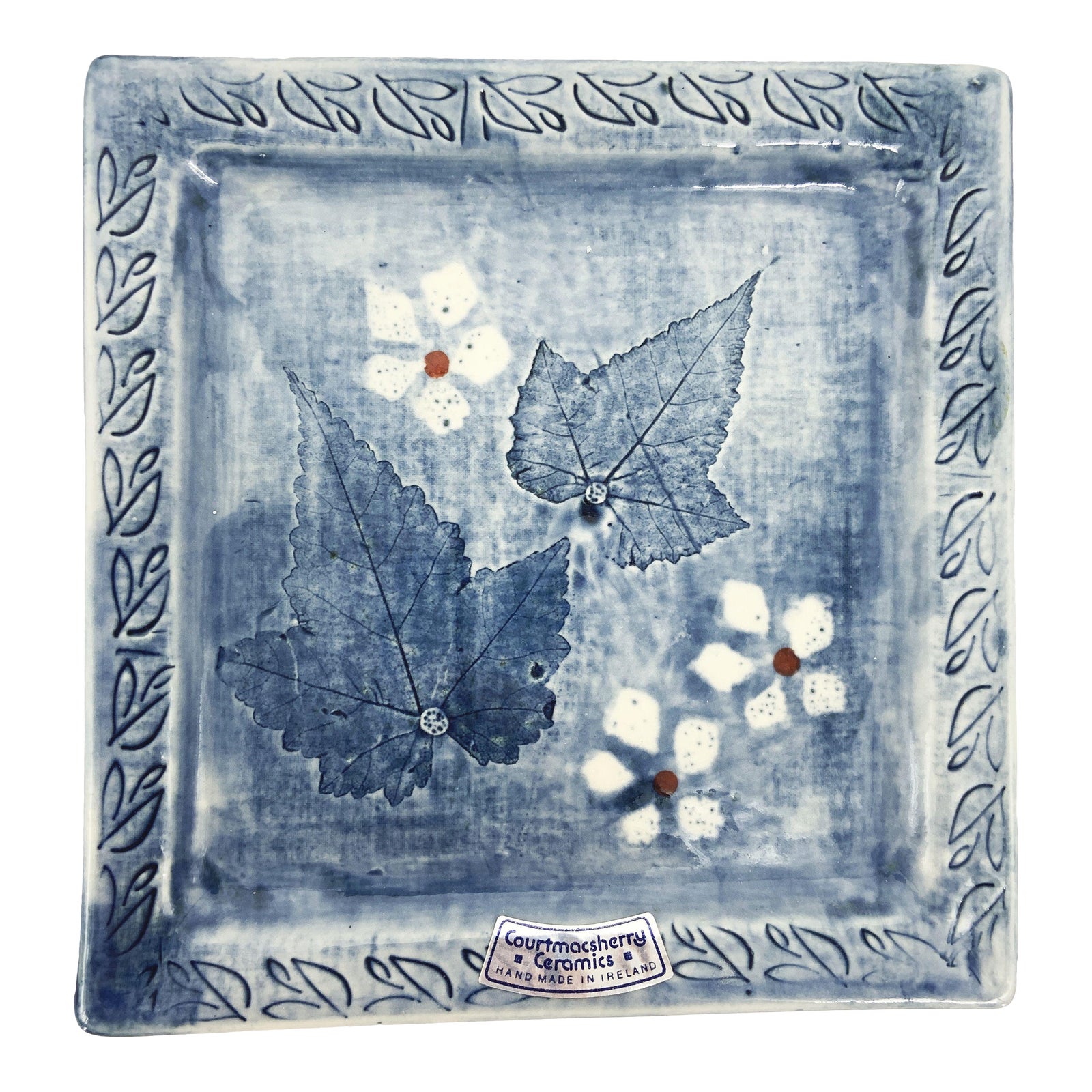 1990s Courtmacsherry Ceramics Small Square Floral Blue Tray Signed Back ...