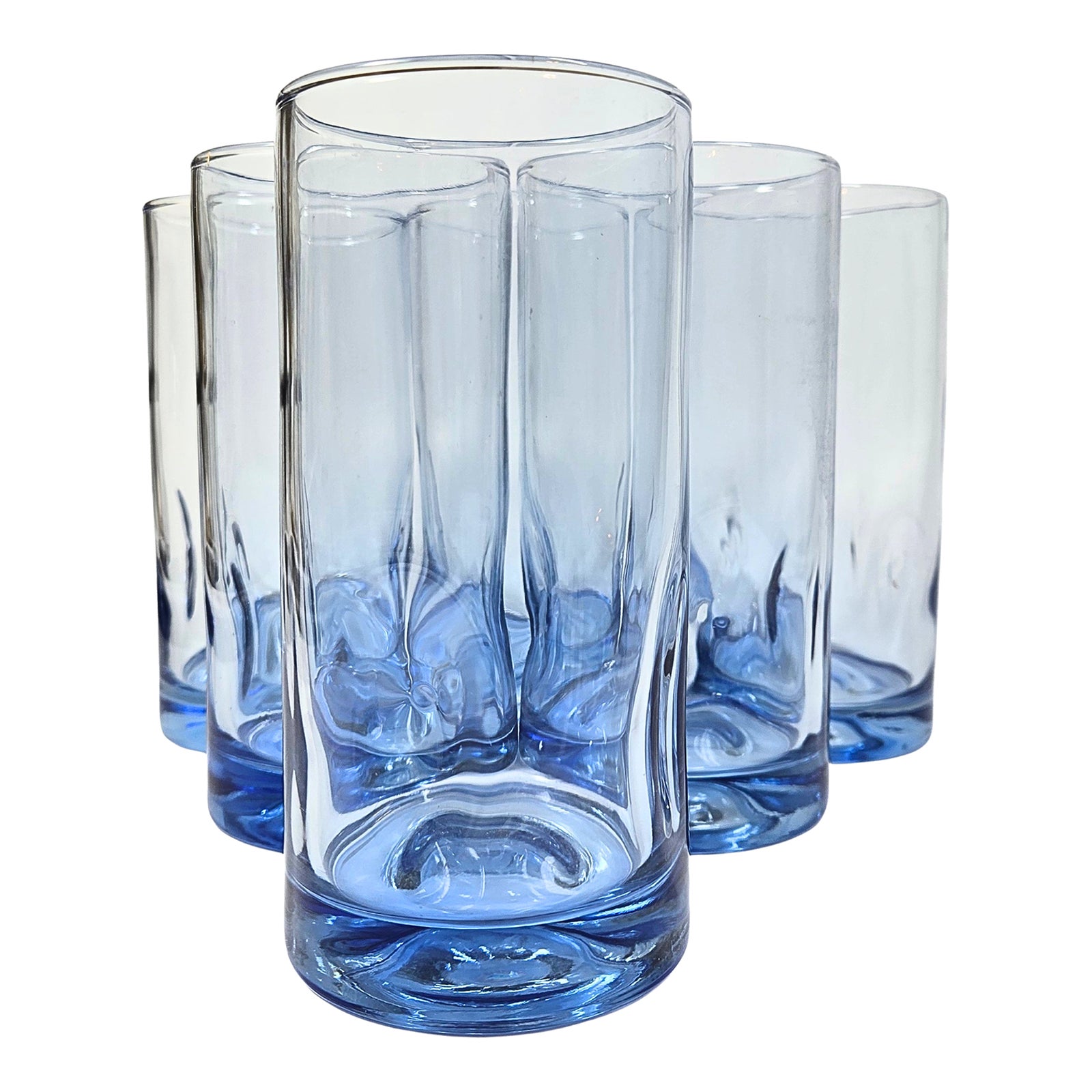 Dimpled Blue Tumblers- Set of Six | Chairish