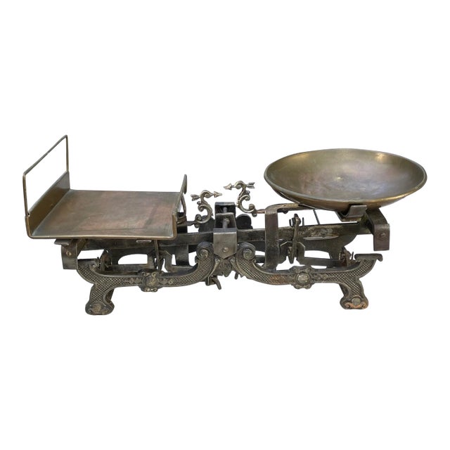 Antique 19th Century Balance Scale Cast Iron Brass | Chairish