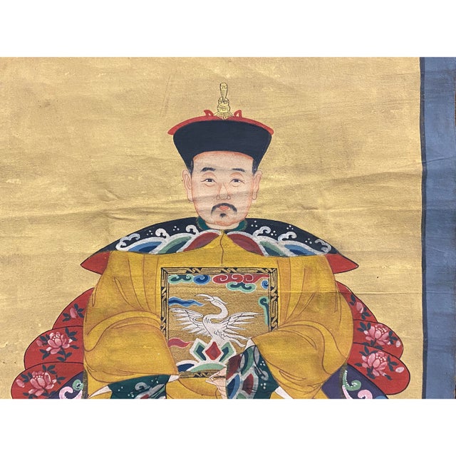 Pair Chinese Canvas Color Ink Royal Lady Gentleman Ancestor Paint Art ...