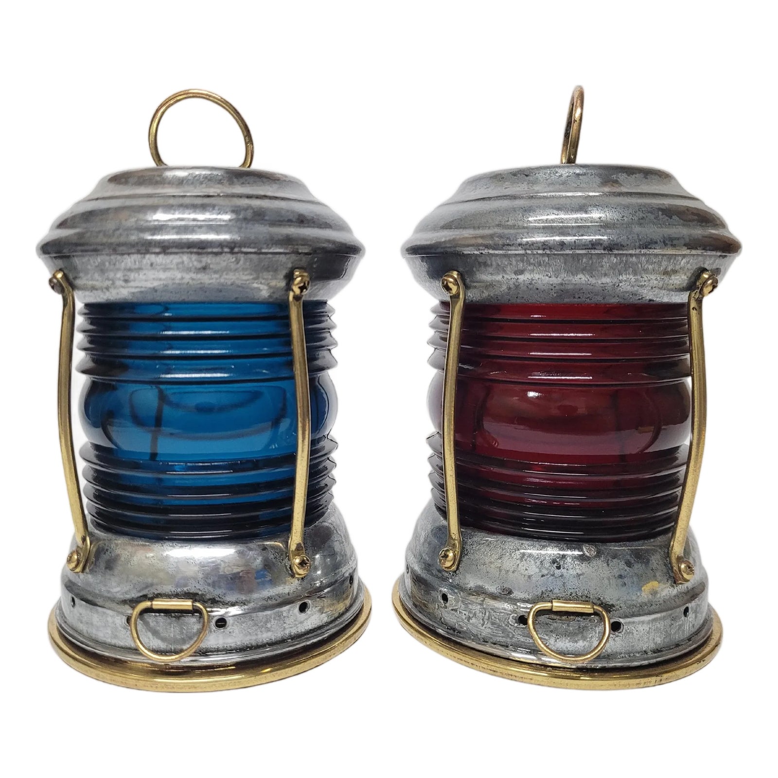 Pair of Red and Blue Lens Boat Lanterns | Chairish