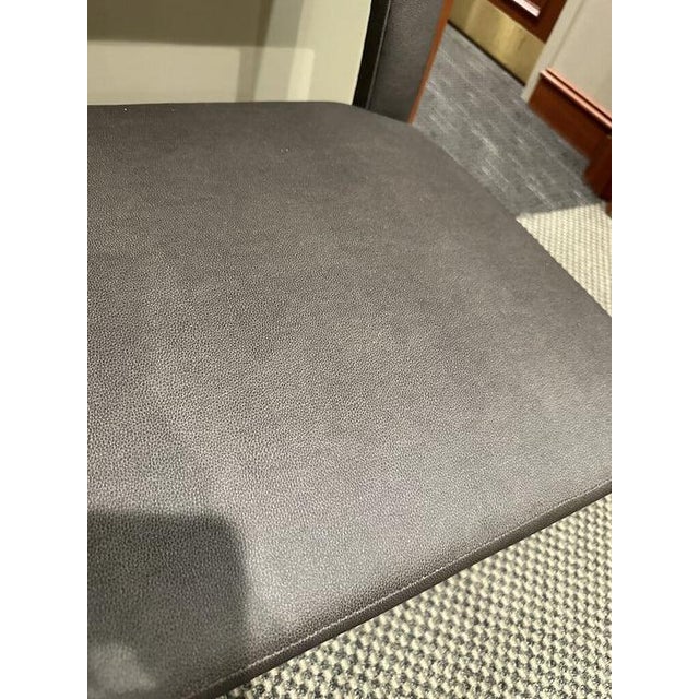 Blue-Gray Vinyl Hall Bench with Java Legs | Chairish