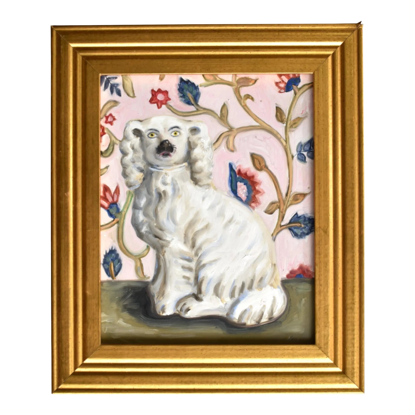 Barnabas the White Staffordshire Dog Portrait | Chairish