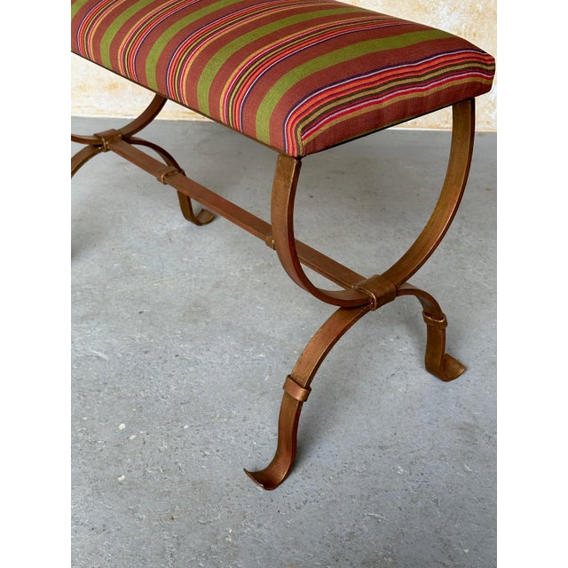 Spanish Gilt Iron Bench in Striped | Chairish