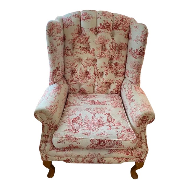 1950's Toile Wingback Chair | Chairish