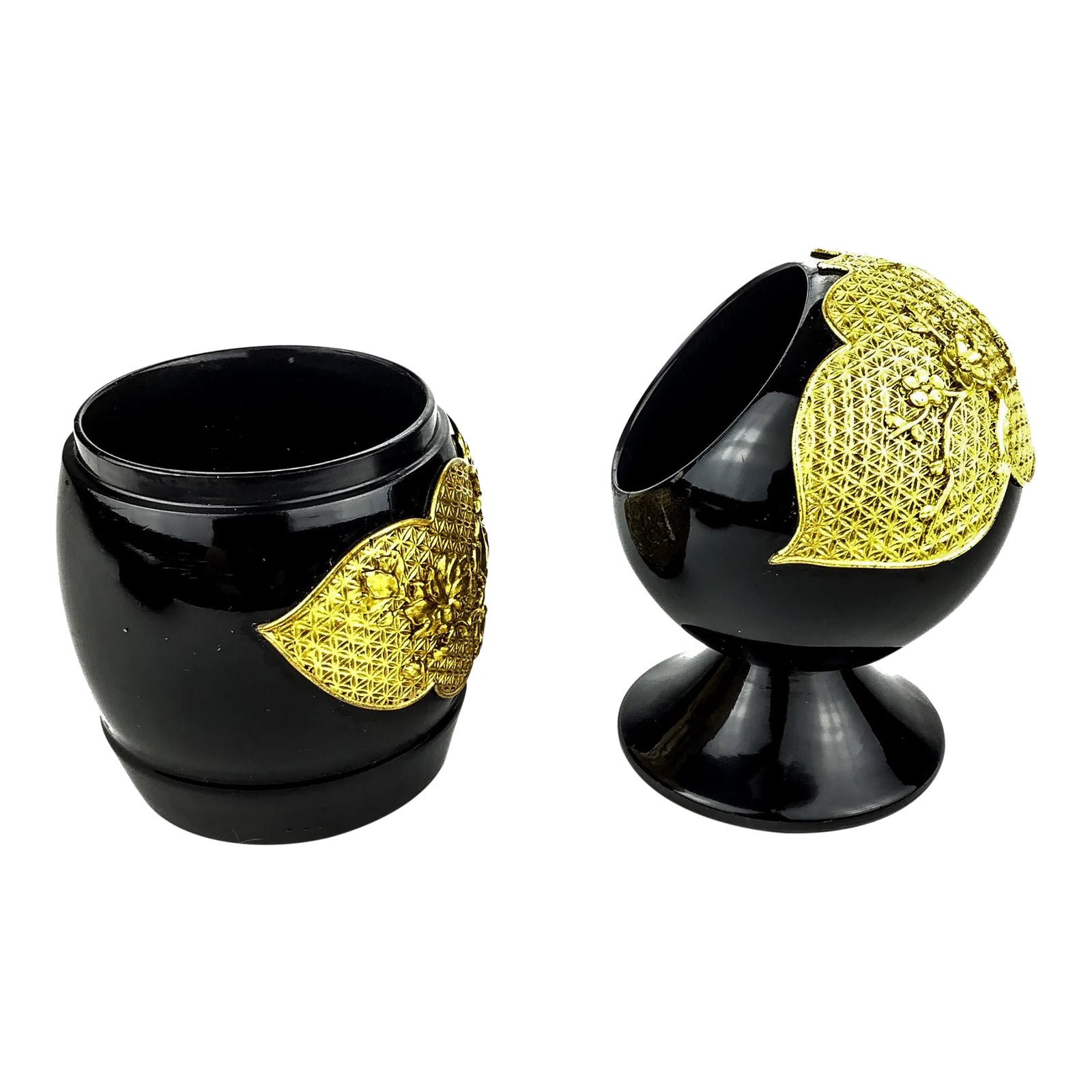 Black Lacquer & Gold Decorated Japanese Containers | Chairish