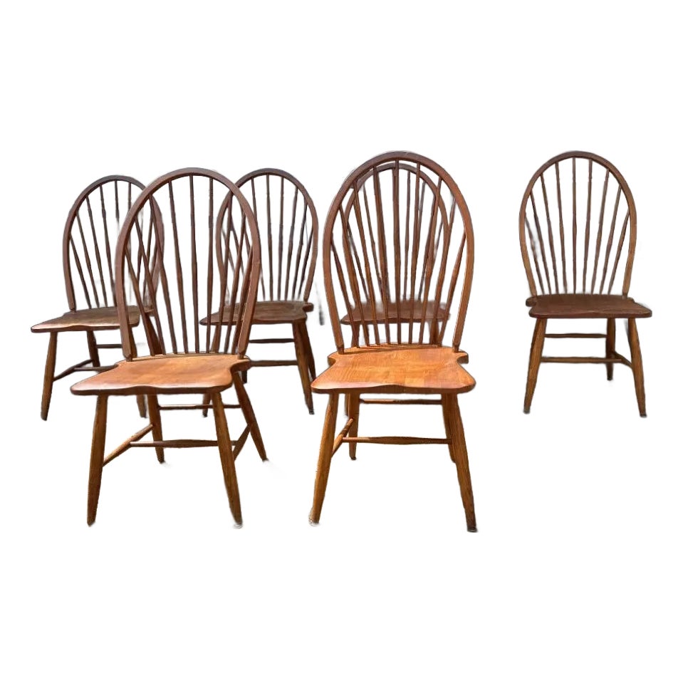 Late 20th Century Set of Six Slovenian Maple Windsor Style Dining ...