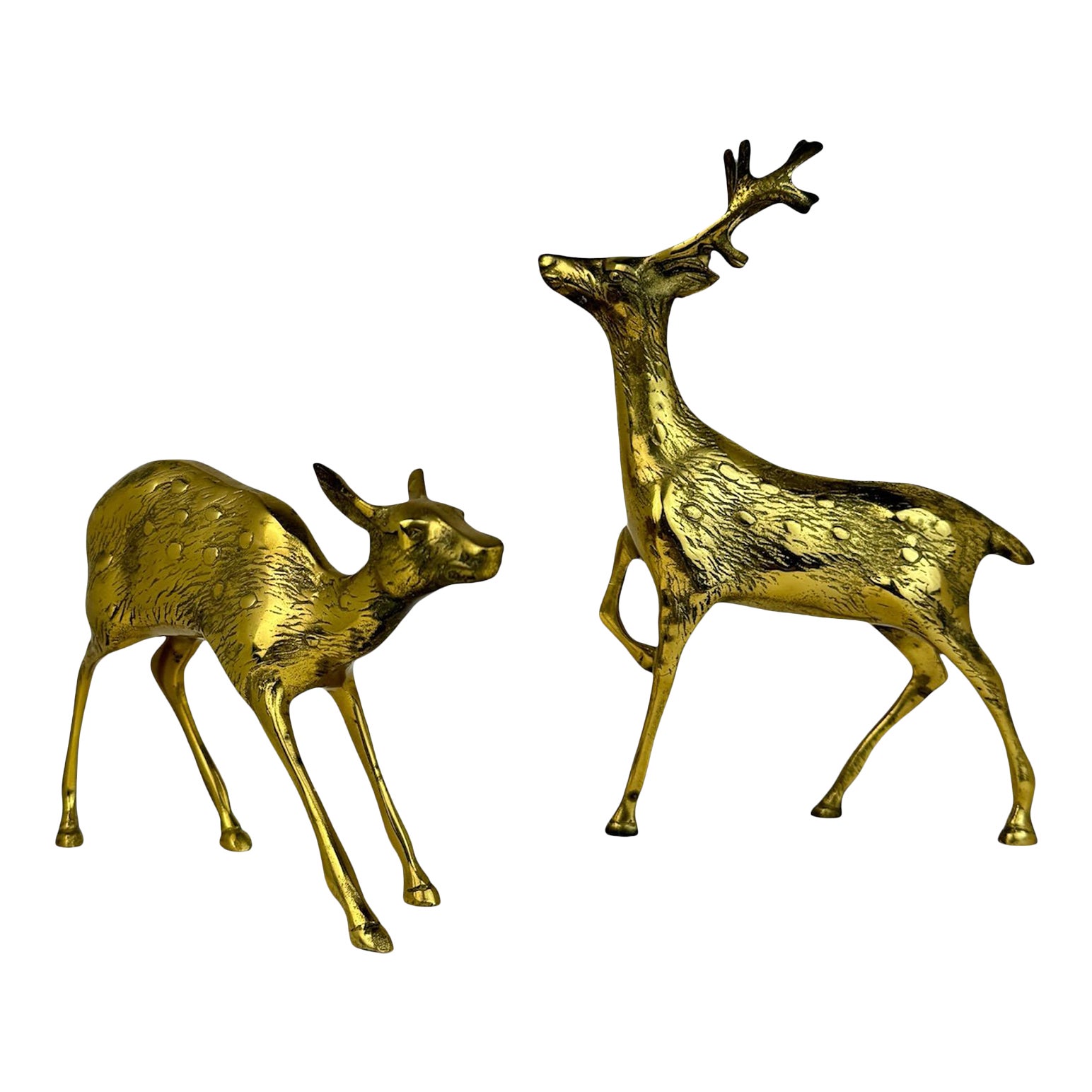 Vintage Set of 2 Brass Deer Figurines, Buck and Doe | Chairish