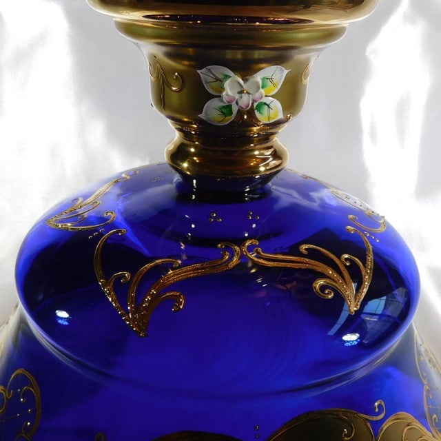 1930s Very Large Footed Blue Bowl With Gold Trim and Dimensional ...