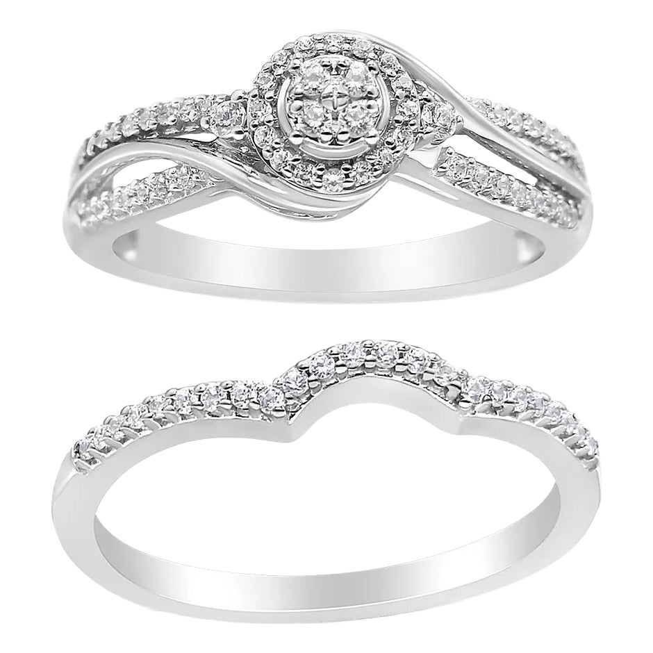 .925 Sterling Silver 1/3 Cttw Composite Diamond Frame Bypass Bridal Set ...