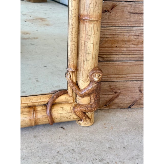 Late 20th Century Sculptural Faux Bamboo Monkey Wall Mirror | Chairish