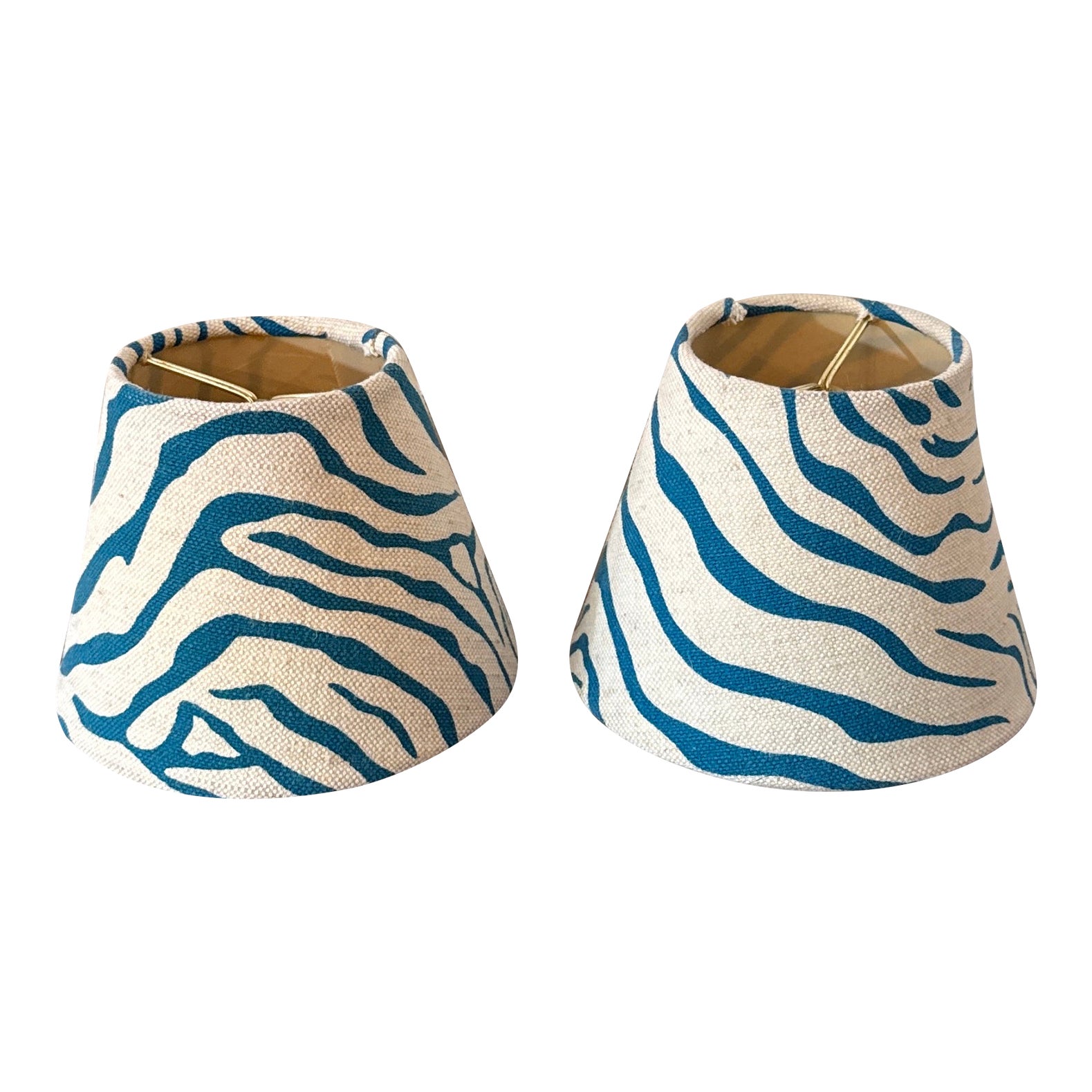 Vintage Blue Zebra Stripe Print Lamp Shade - Set of 2 | Chairish