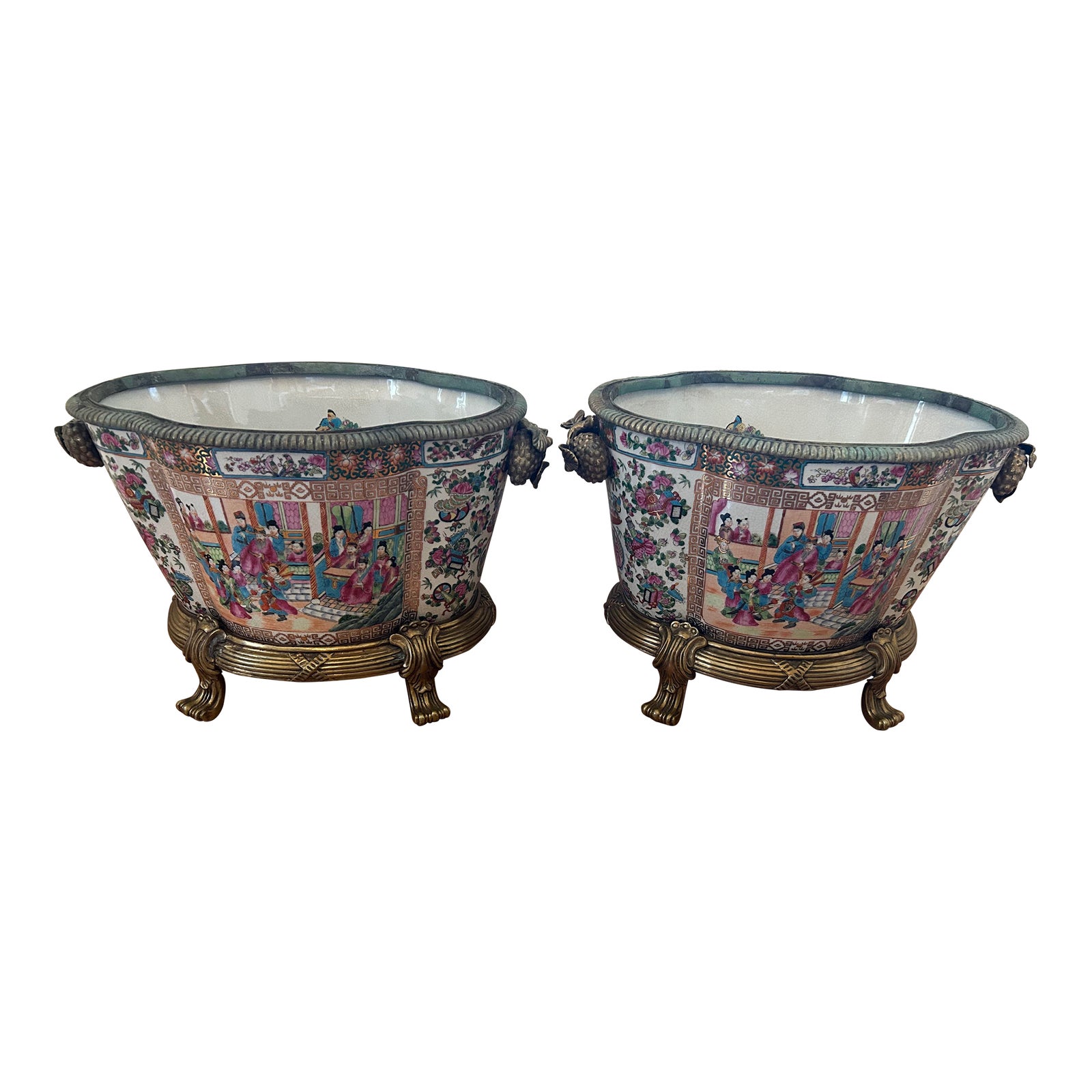 Late 20th Century Chinese Famille Rose Foot Baths With Bronze Mounts- a ...