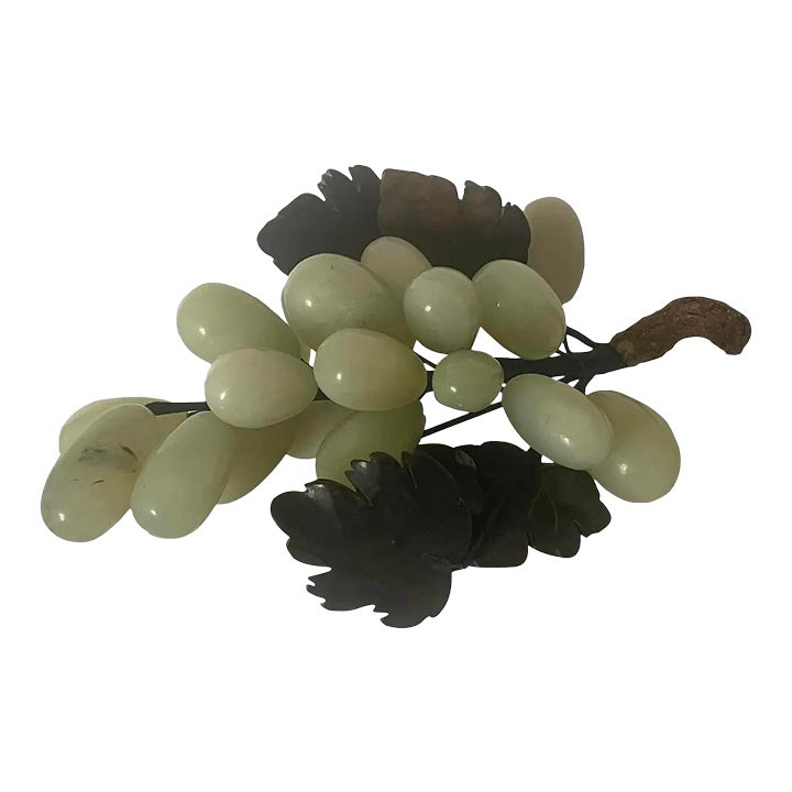 Vintage Hand-Carved Jade Grapes Cluster With Stone Leaves | Chairish