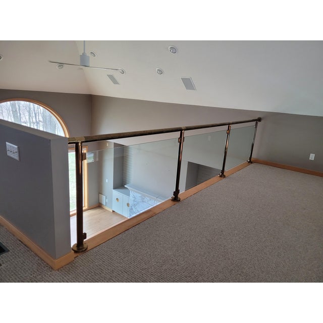 1980s Floating Glass Panels With Brass Handrails and Floor Mounts - Set ...