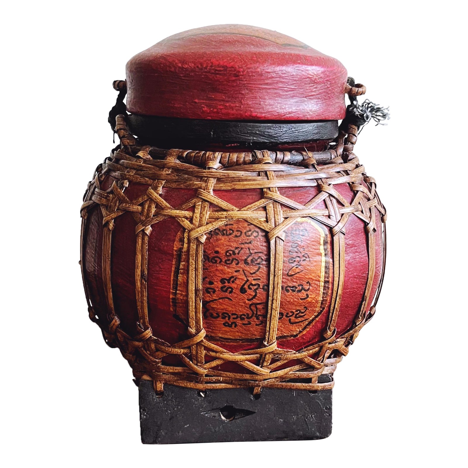 Vintage Thai Painted Wooden Rice Container | Chairish