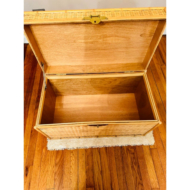 1980s Vintage Tan Rattan Trunk With Bamboo Trim | Chairish