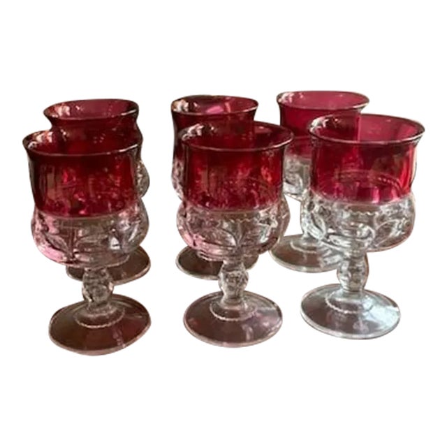 Mid-Century Kings Crown Ruby Red Thumbprint Cordial Glasses - Set of 6 ...