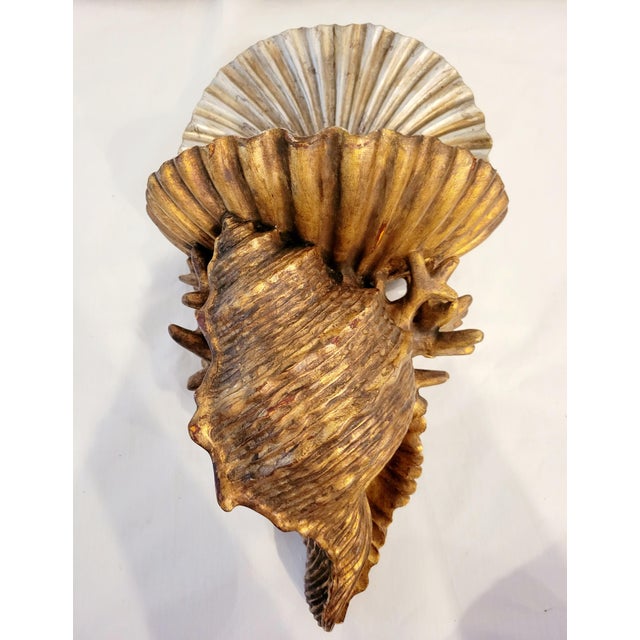 Vintage Coastal Regency Large Sea Clam Conch Shell Form Gold Silver ...