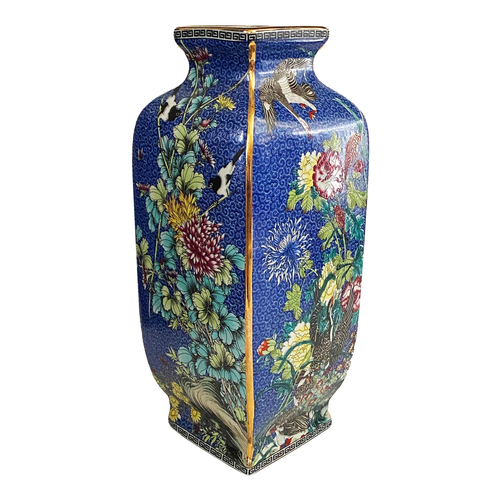 Chinoiserie Famille Rose Style Quadrilateral Shaped Porcelain Vase 14 ...