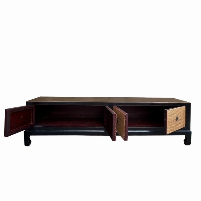 Oriental Black Light Tan Rattan Doors Low Tv Stand Console Table ...