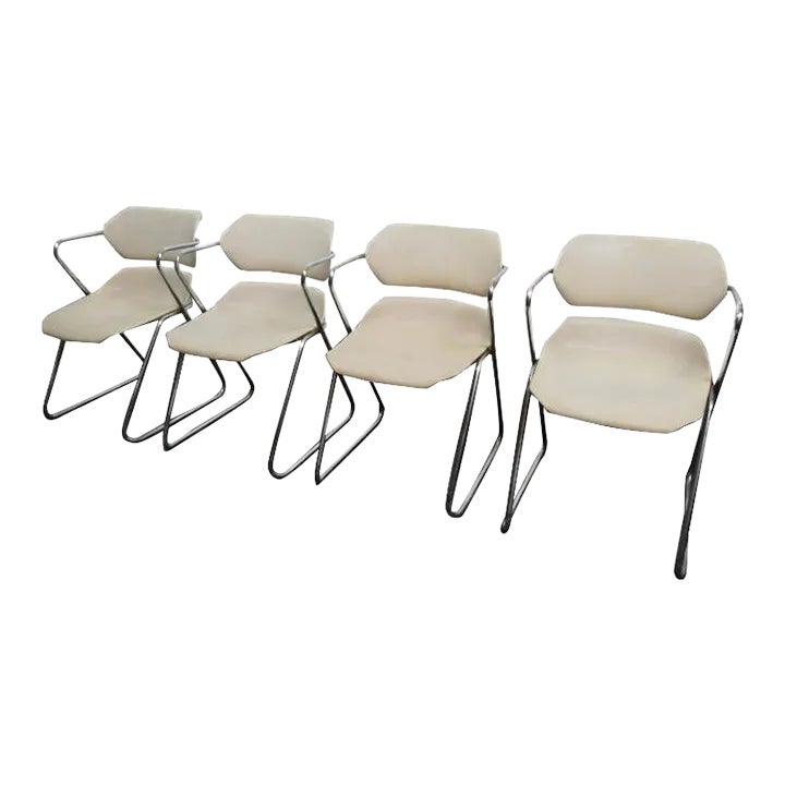 Mid 20th Century Set of Four White 'Acton Stacker' Chairs by American ...