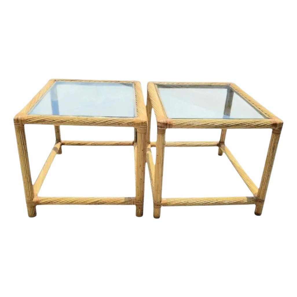 Vintage Pencil Reed Coastal Mid Century Modern Rectangular Glass Top ...