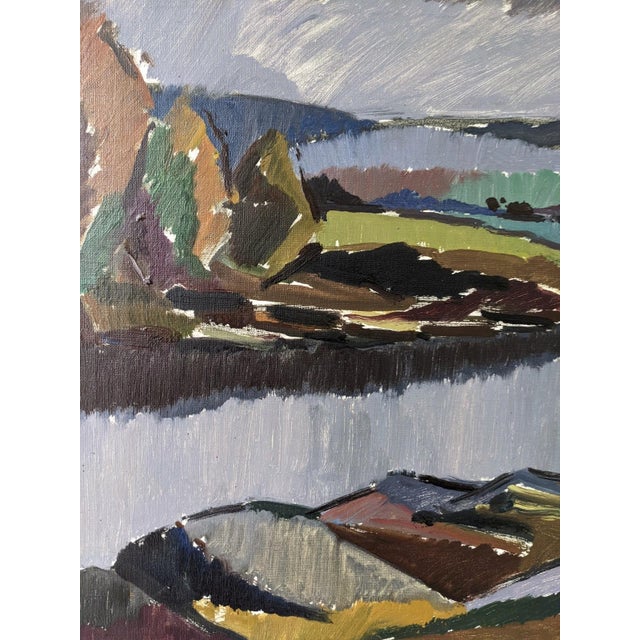 Mid-Century Modern "Meander" Vintage Expressionist River Landscape Oil ...